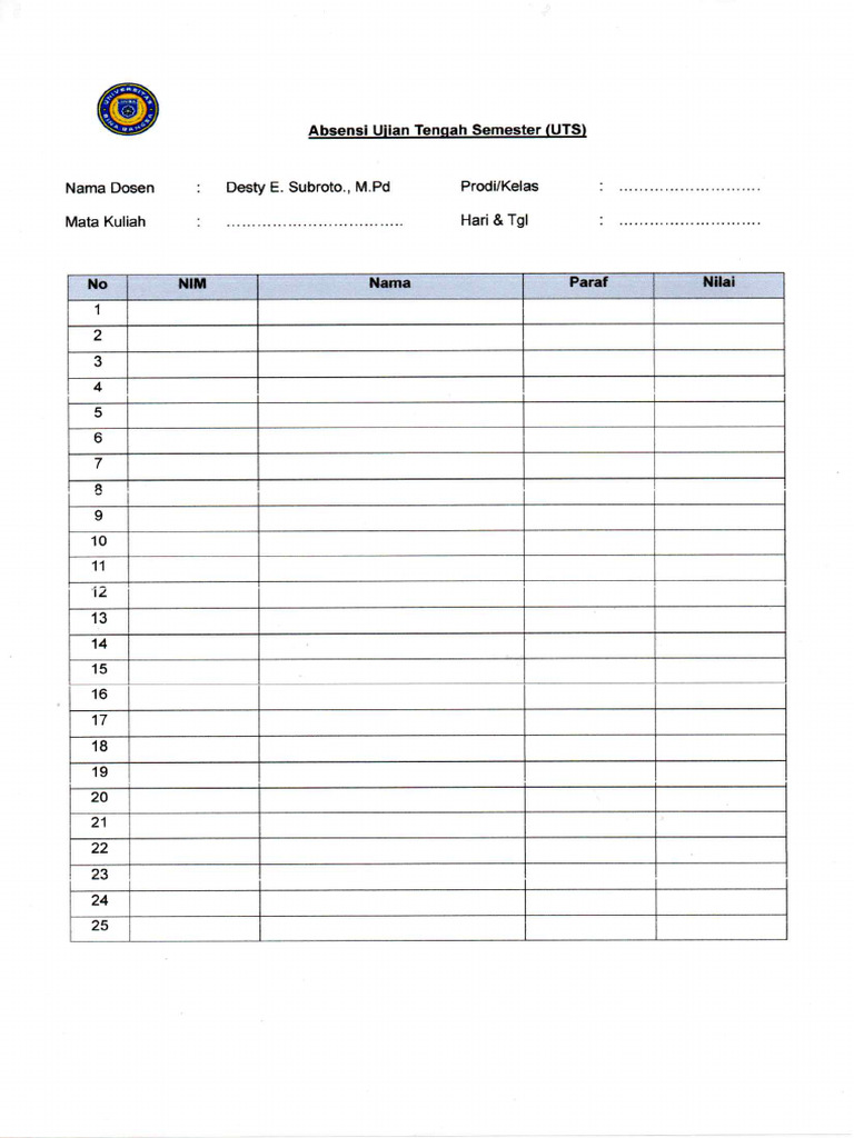 Absensi UTS Manual - 25 - Desty | PDF