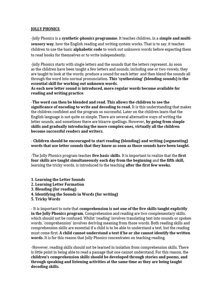 Jolly Phonics Mini Manual Stage 1 | PDF | Phonics | Reading Comprehension