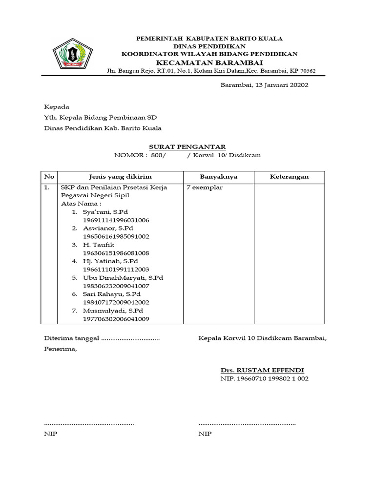 Surat Pengantar SKP PNS Barito Kuala | PDF