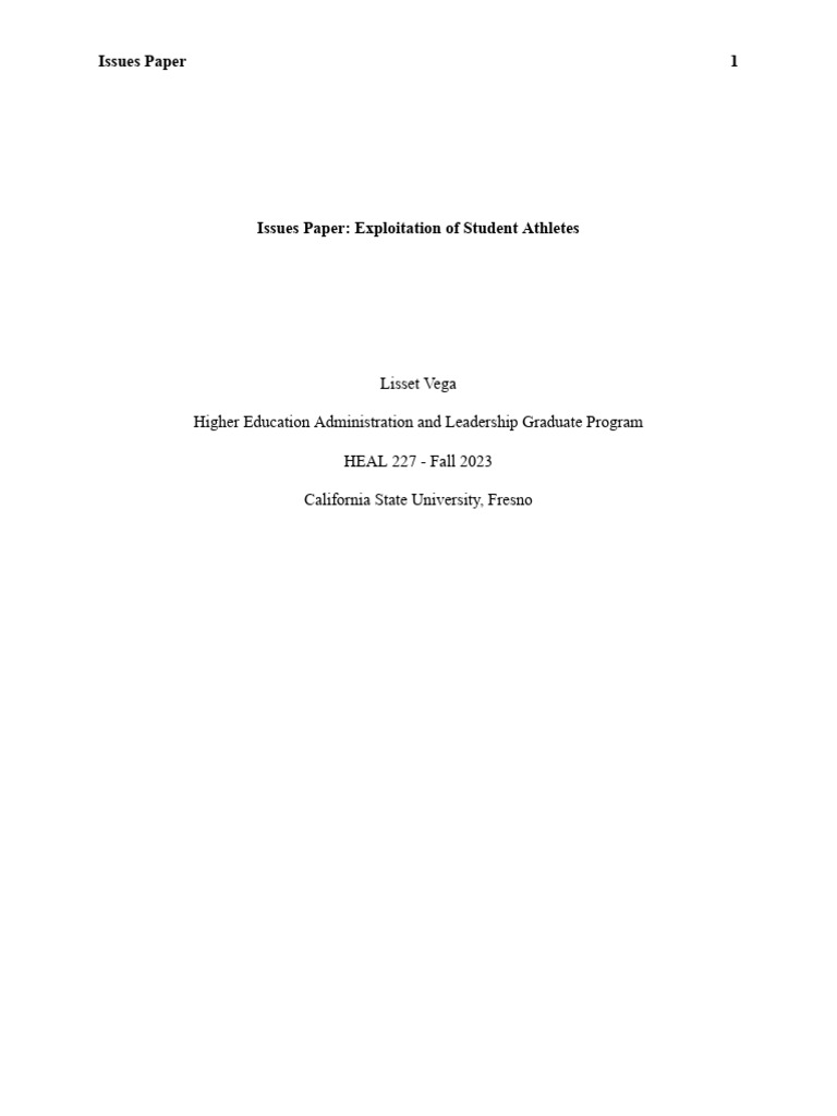 Issues Paper 1 | PDF | National Collegiate Athletic Association | Sports