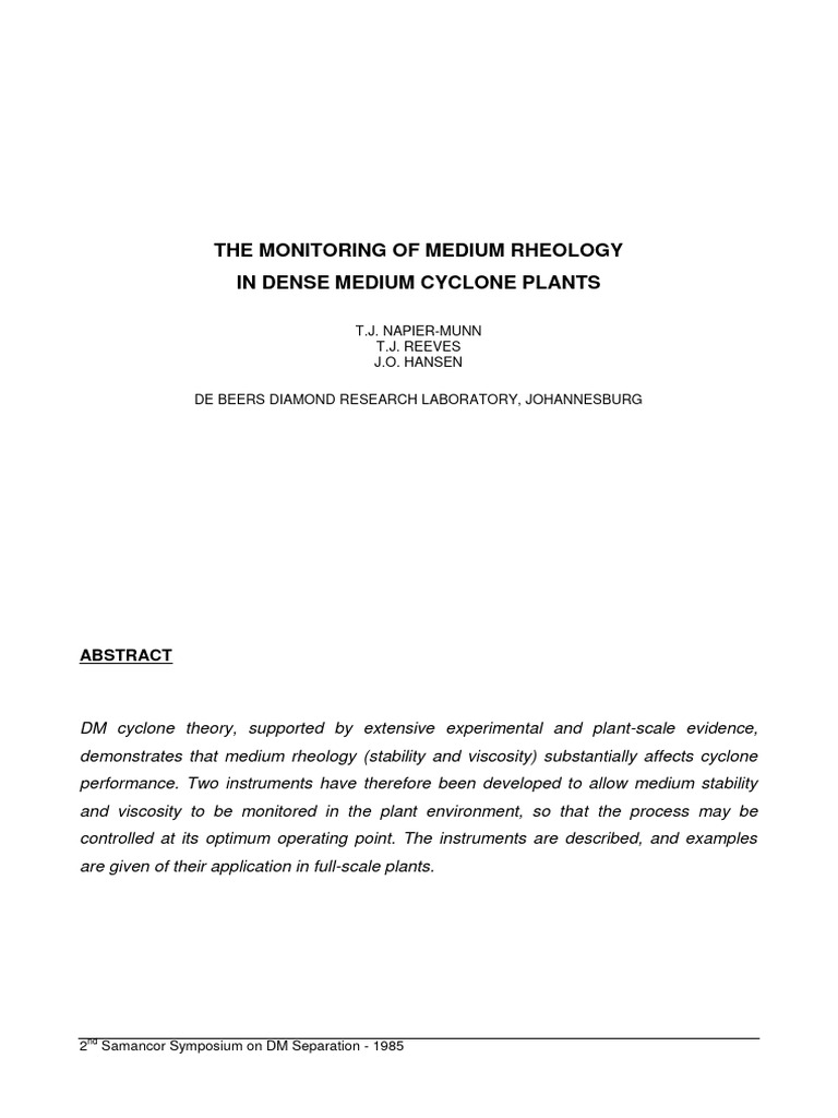 Monitoring of Medium Rheology in DM Cyclone Plants | PDF | Shear Stress ...