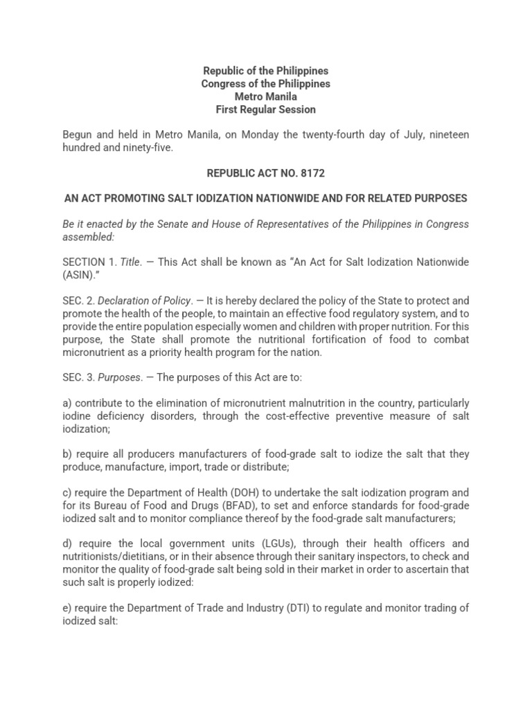 RA 8172 - Asin Law | PDF | Micronutrient