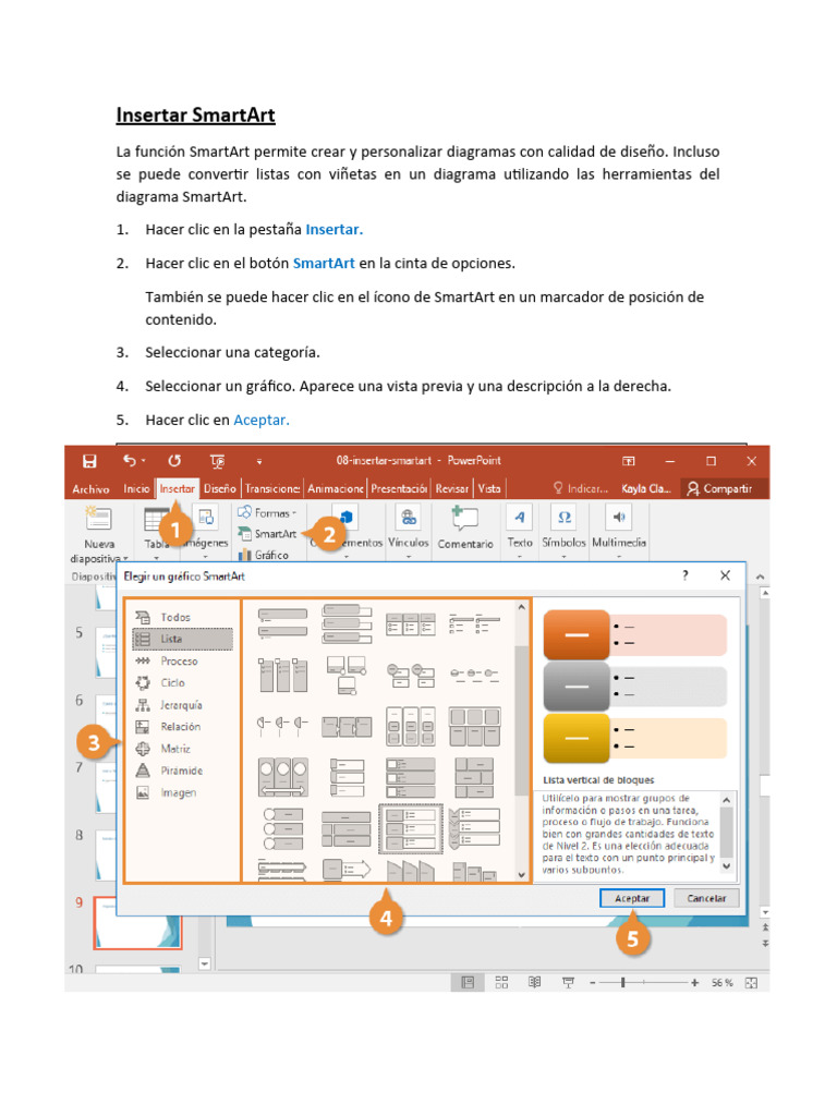 Cómo Insertar y Usar SmartArt en Diapositivas | PDF