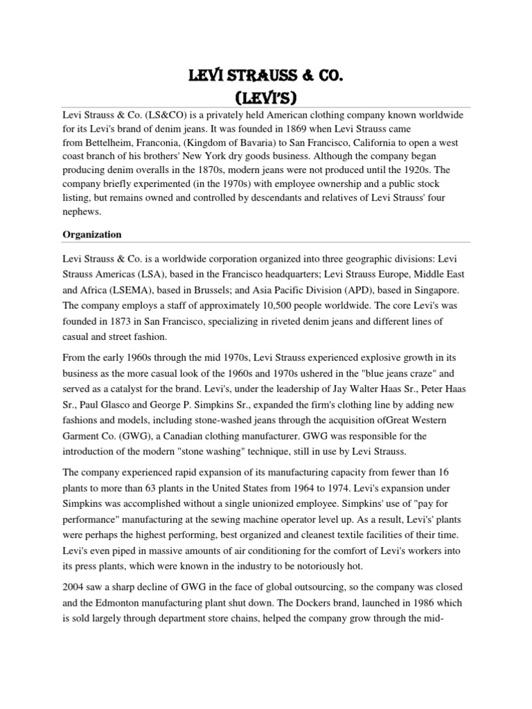 Levi History | PDF | Industries | Clothing