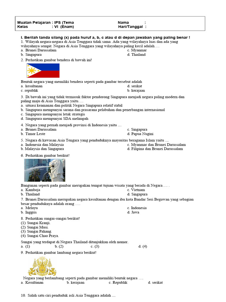 Soal Tematik Kelas 6 Tema 8 Mapel IPS - Fix | PDF