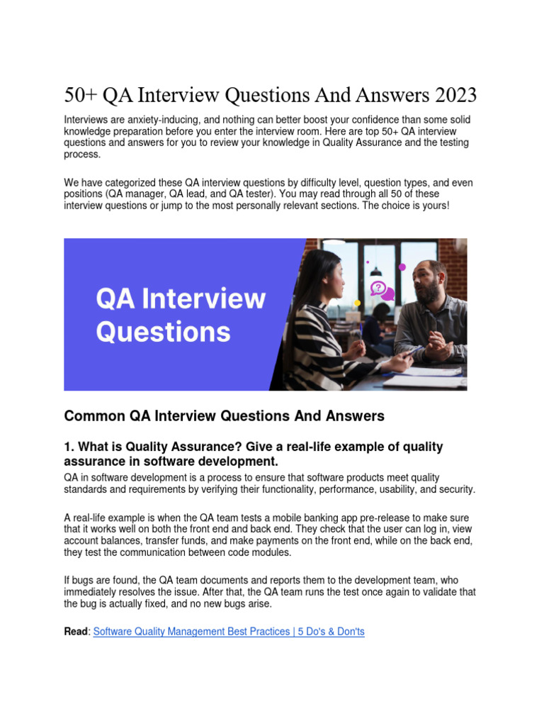 50+ QA Interview Questions and Answers 2023 | PDF | Software Testing ...