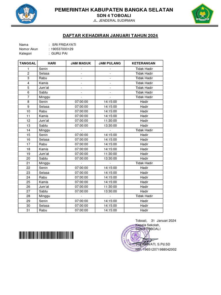 Absen Januari 2024 | PDF