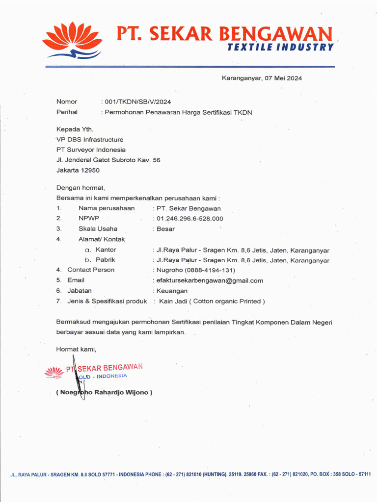 Surat Permohonan TKDN Retail 2024 | PDF