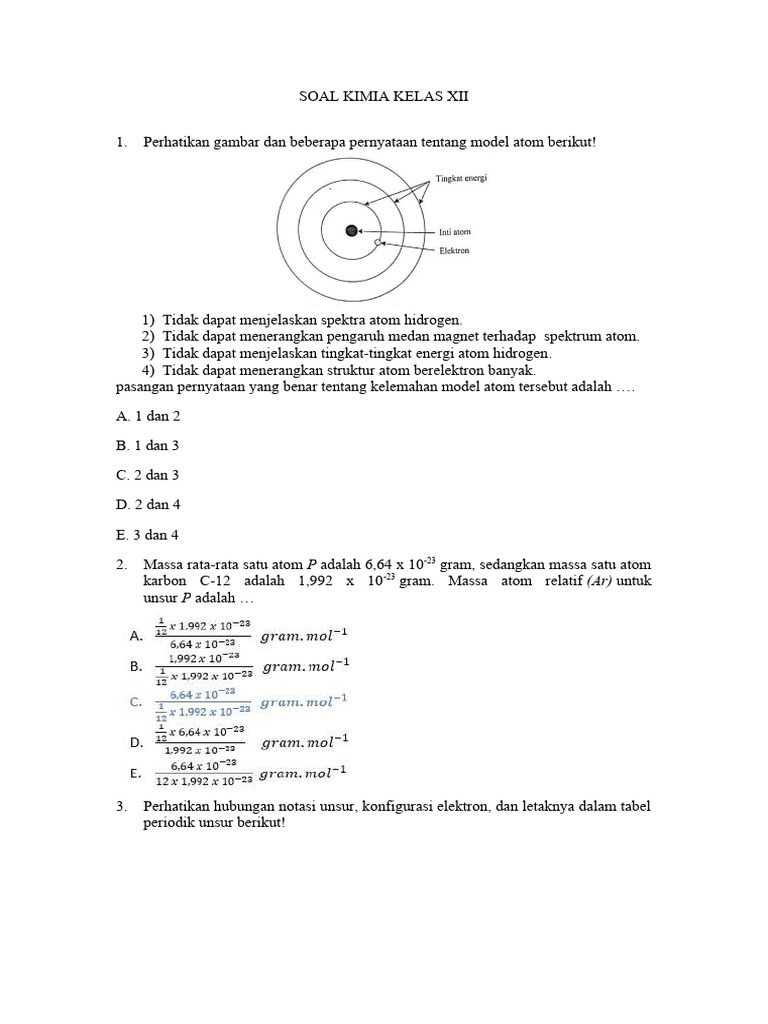 Kisi-Kisi Usbk Kimia Kelas Xii | PDF