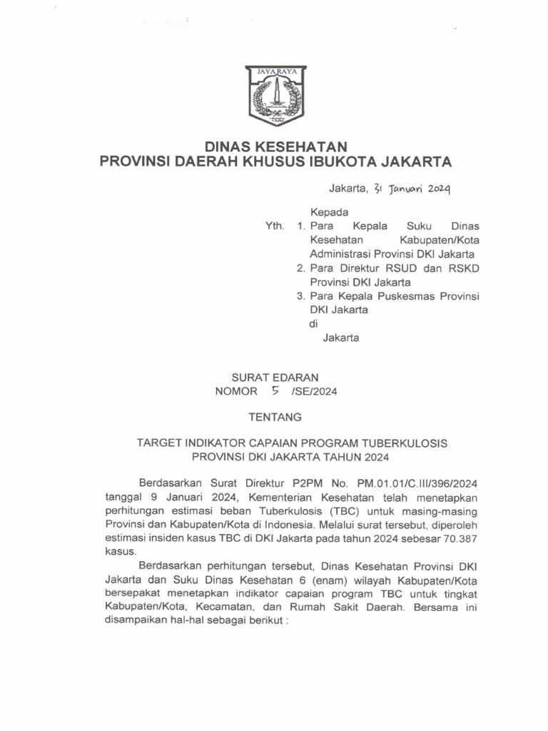 SE Target Indikator Capaian Program TBC DKI Jakarta Tahun 2024 | PDF