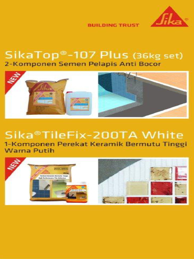 Sikatop 107 Plus and Sika Tilefix 200 Ta White Brochure Id | PDF