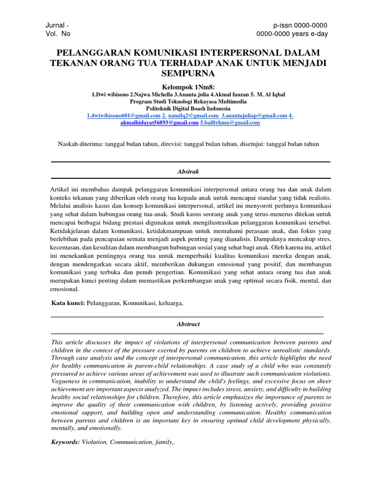 Artikel - 1Nm8 - Studi Kasus Pelanggaran Komunikasi Interpersonal Dalam Keluarga | PDF ...
