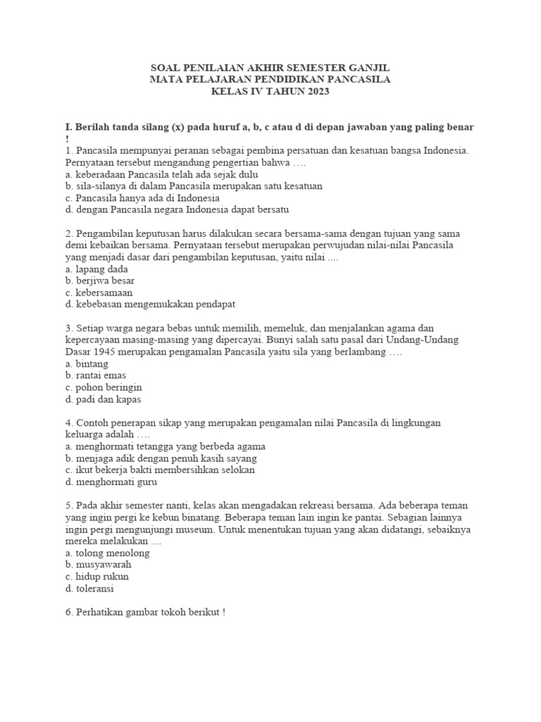 Soal Penilaian Akhir Semester Ganjil Pendidikan Pancasila | PDF | Ilmu Sosial | Seni & Disiplin ...