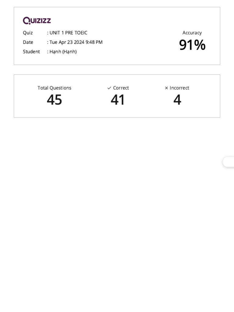 UNIT 1 PRE TOEIC All Participant Summary | PDF