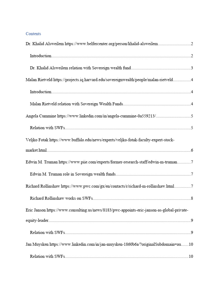 SWF Leaders | PDF | Financial Services | Economies
