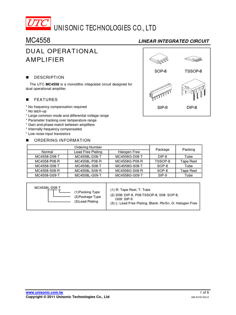 MC4558 | Download Free PDF | Amplifier | Bandwidth (Signal Processing)