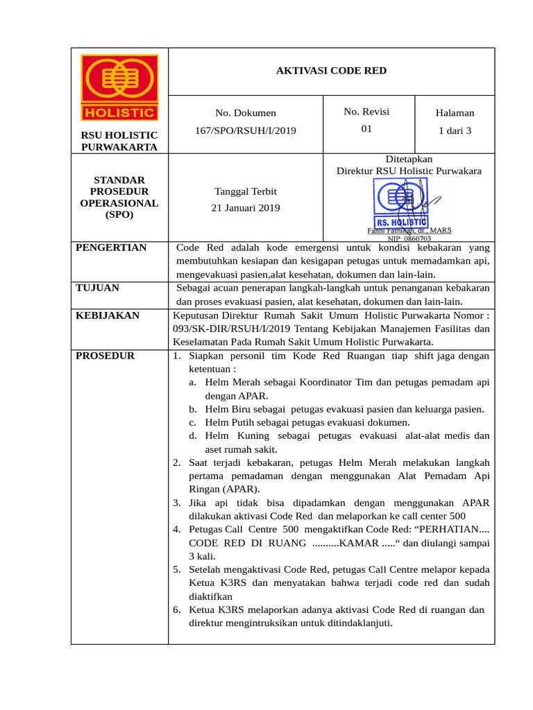 Spo Aktivasi Code Red-Rsu Holistic | PDF