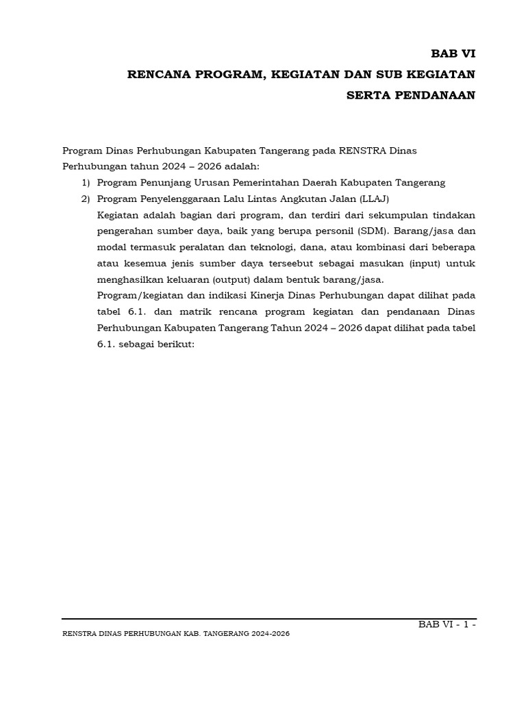 Bab 6 Rencana Program Kegiatan Dan Sub Kegiatan Serta Pendanaan | PDF