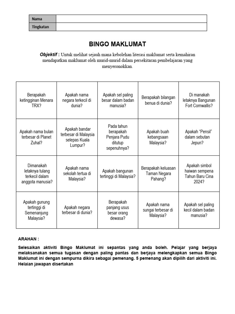 Bingo Maklumat 1 2024 | PDF