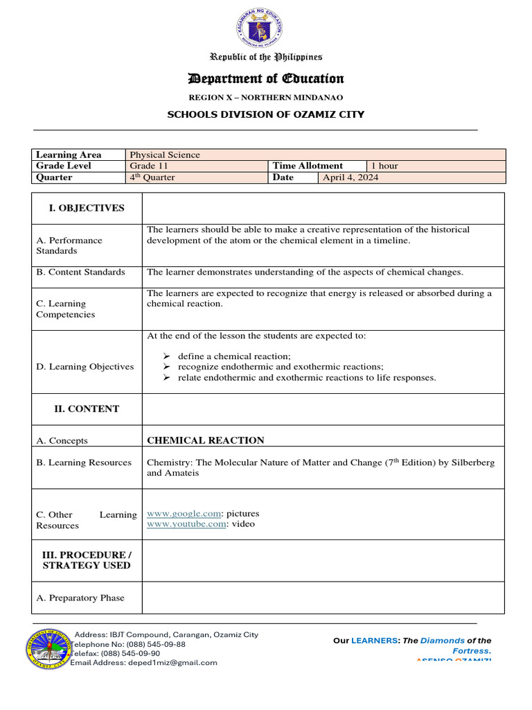Physical Science - DLP - COT | PDF | Chemistry | Chemical Reactions