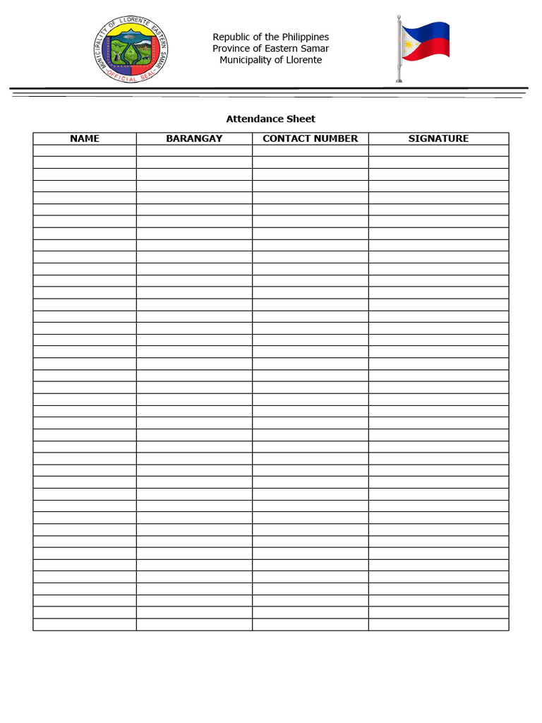 Llorente Eastern Samar Attendance Sheet | PDF