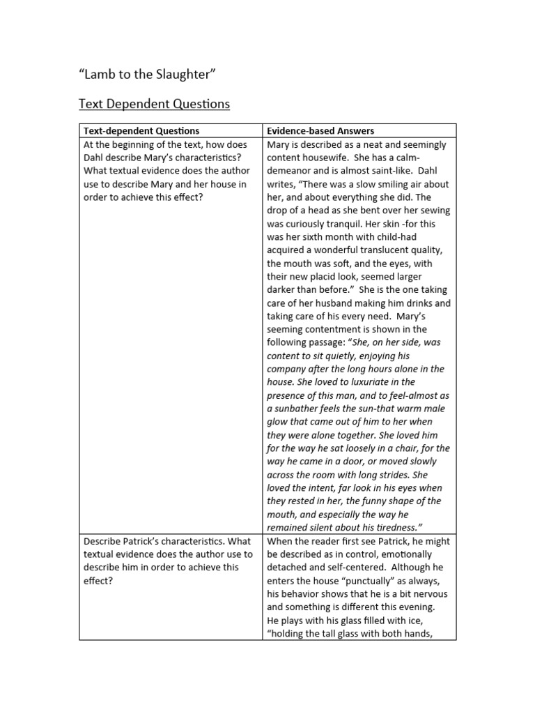 Lamb To The Slaughter ANSWERS | PDF