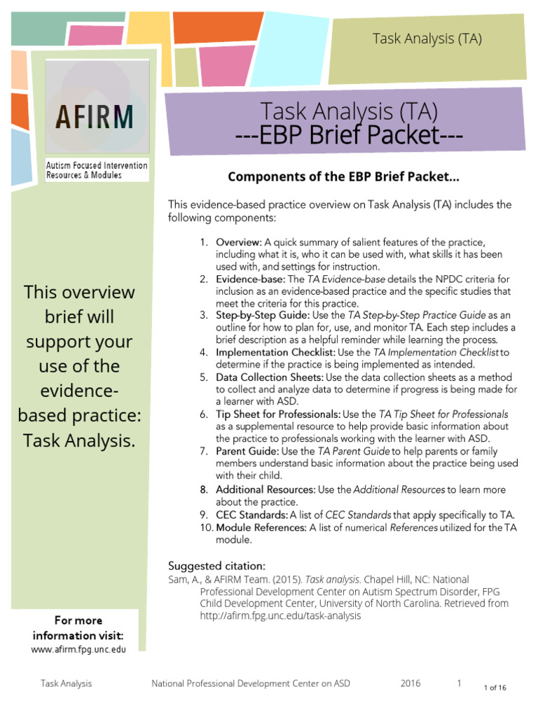Task Analysis Brief Packet | PDF | Autism Spectrum | Learning