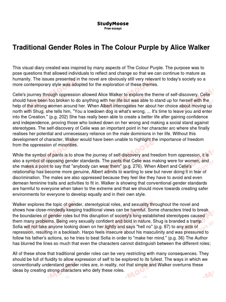 Traditional Gender Roles in The Colour Purple by Alice Walker | PDF ...