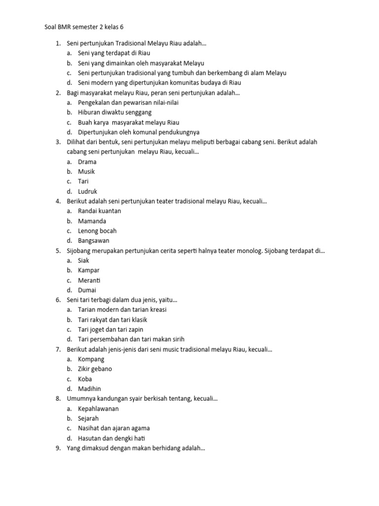 Soal BMR Semester 2 Kelas 6 | PDF