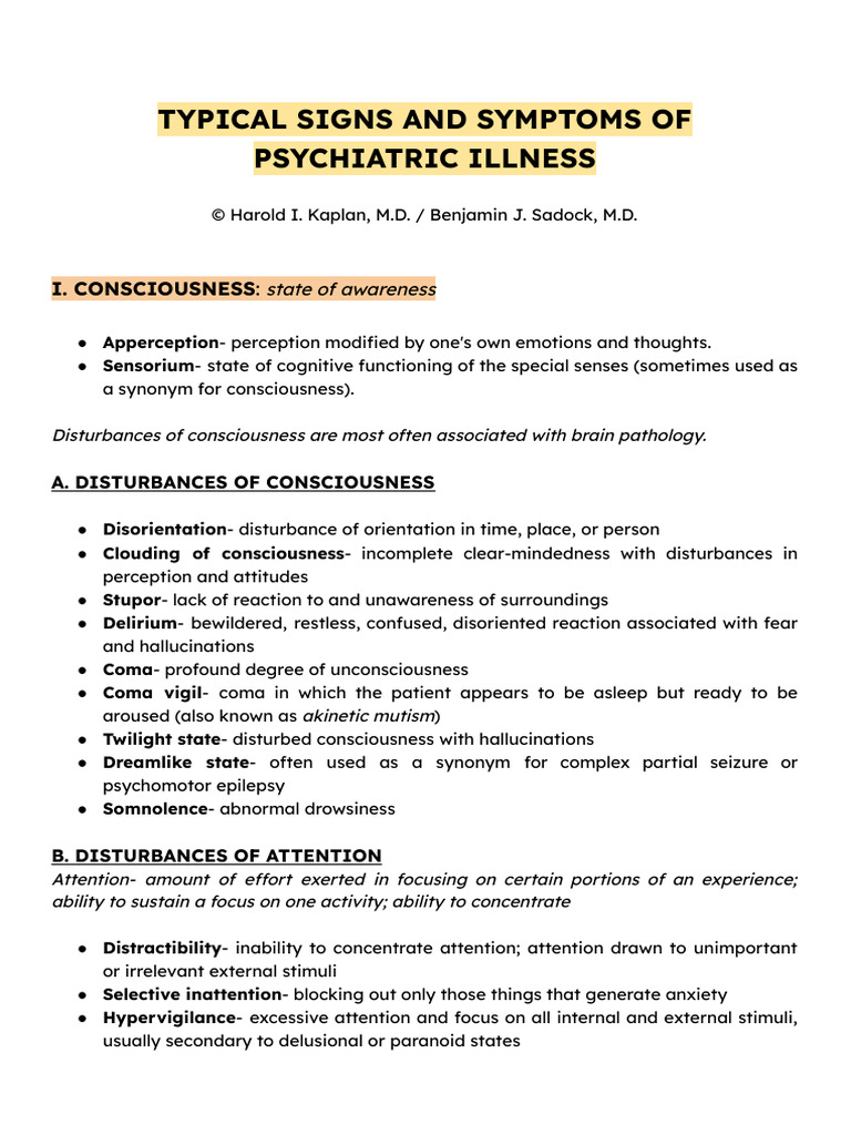 Glossary of Terms - Signs & Symptoms of Psychiatric Illness | PDF ...