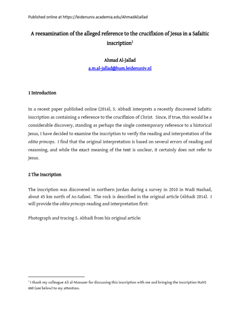 Safaitic Inscription and Jesus' Crucifixion | PDF | Crucifixion Of Jesus