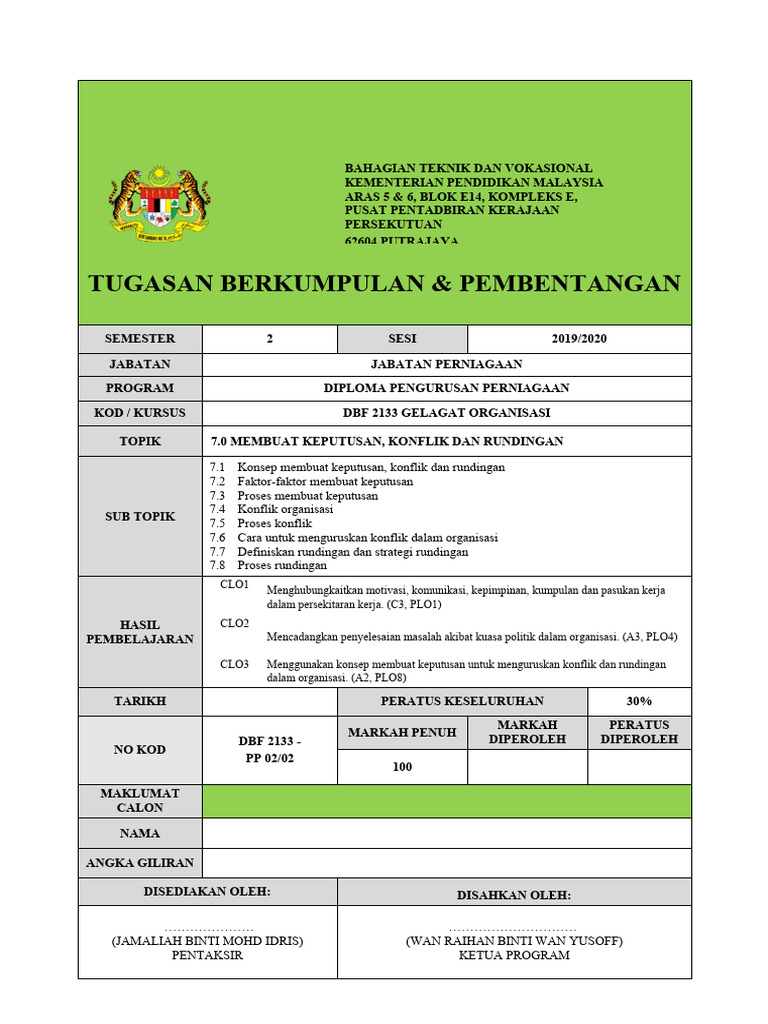 TUGASAN DAN PEMBENTANGAN (BERKUMPULAN) OB 2019 | PDF