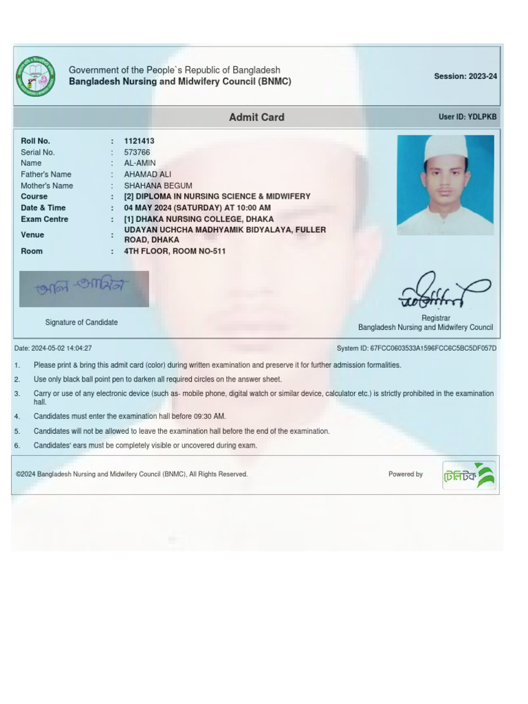 BNMC AdmitCard YDLPKB | PDF