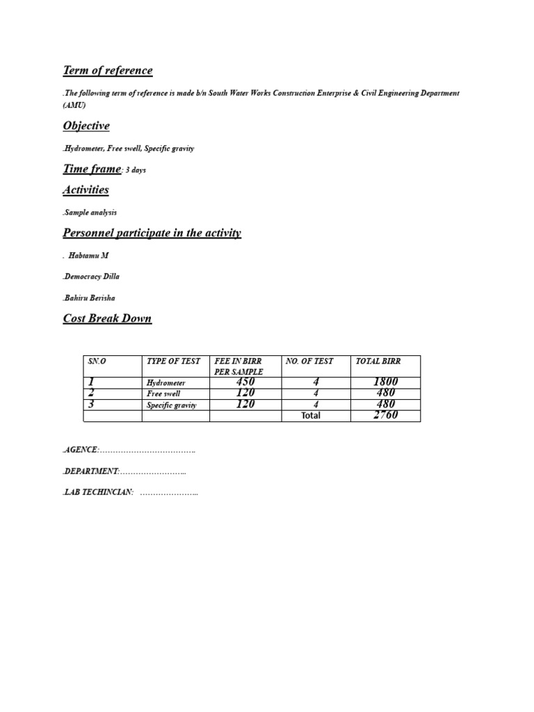Hydrometer Test Proposal and Costs | PDF | Technology & Engineering