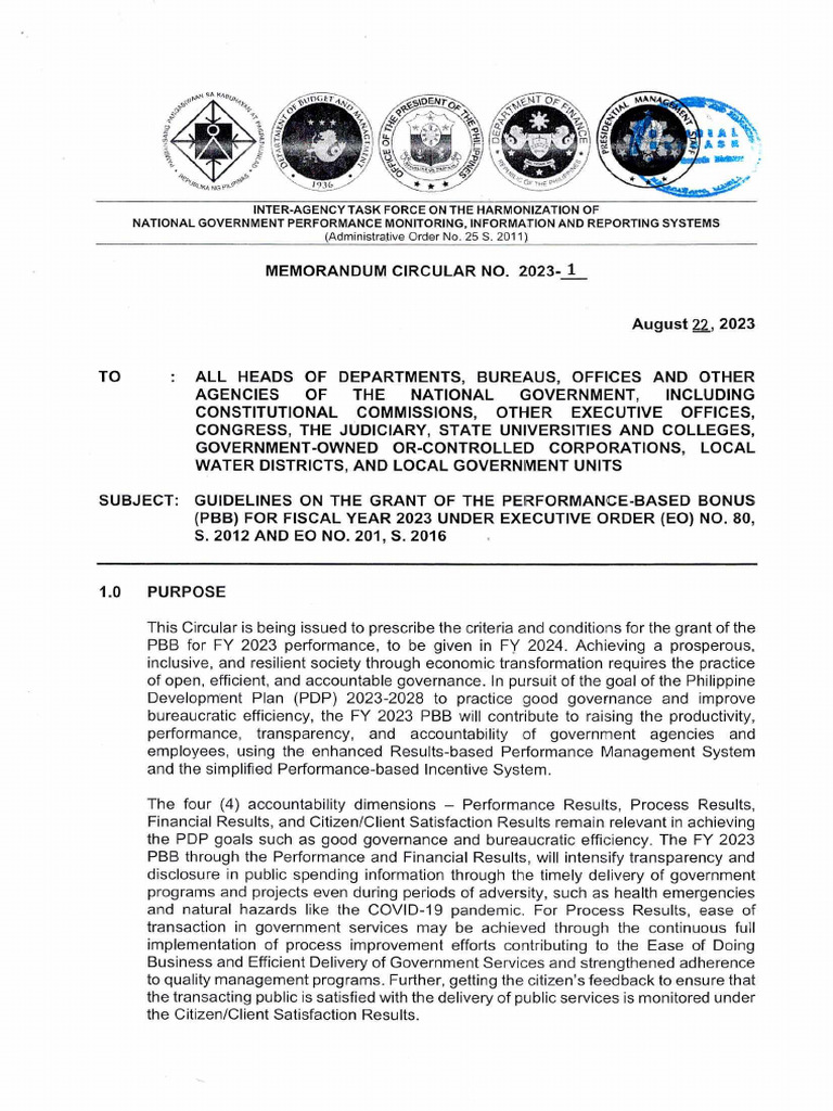 Guidelines On The Grant of PBB 2023 MC No. 2023-1 Dated AUGUST-22-2023 ...