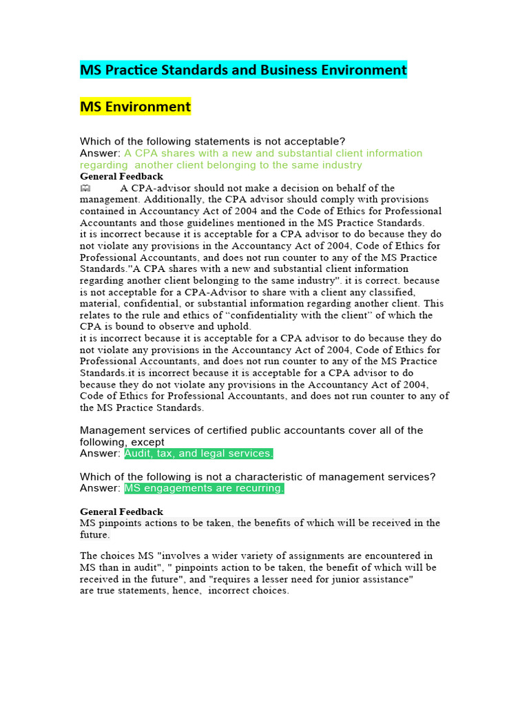 MS Practice Standards and Business Environment MS Environment | PDF | Regression Analysis ...