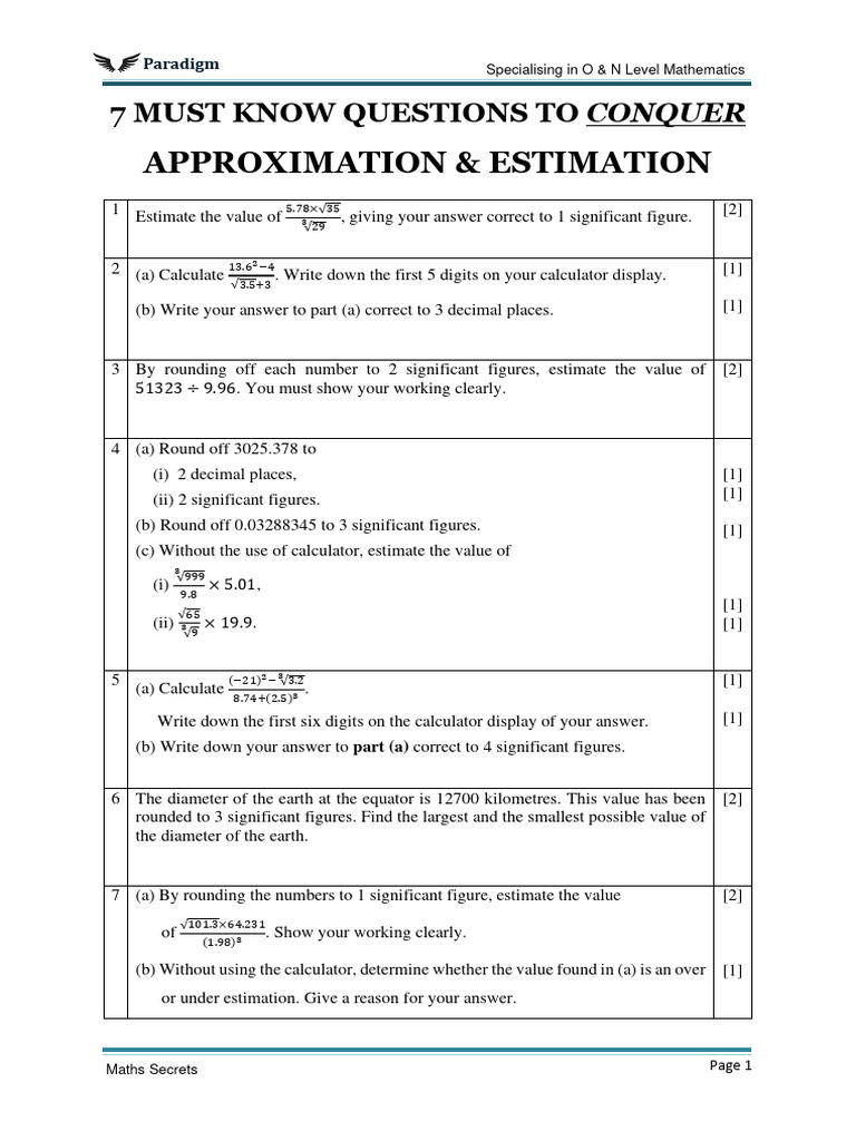 Sec 1 Paradigm Math Approximation Estimation | Pdf | Significant 