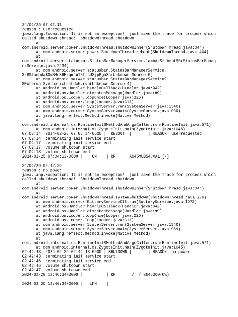 User Requested Reboot and Shutdown Logs | PDF | Java (Programming Language) | Computing