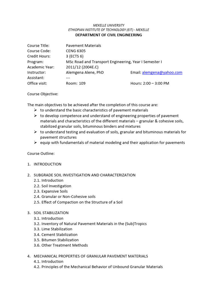 CENG 6305 Course Outline | PDF | Road Surface | Applied And ...