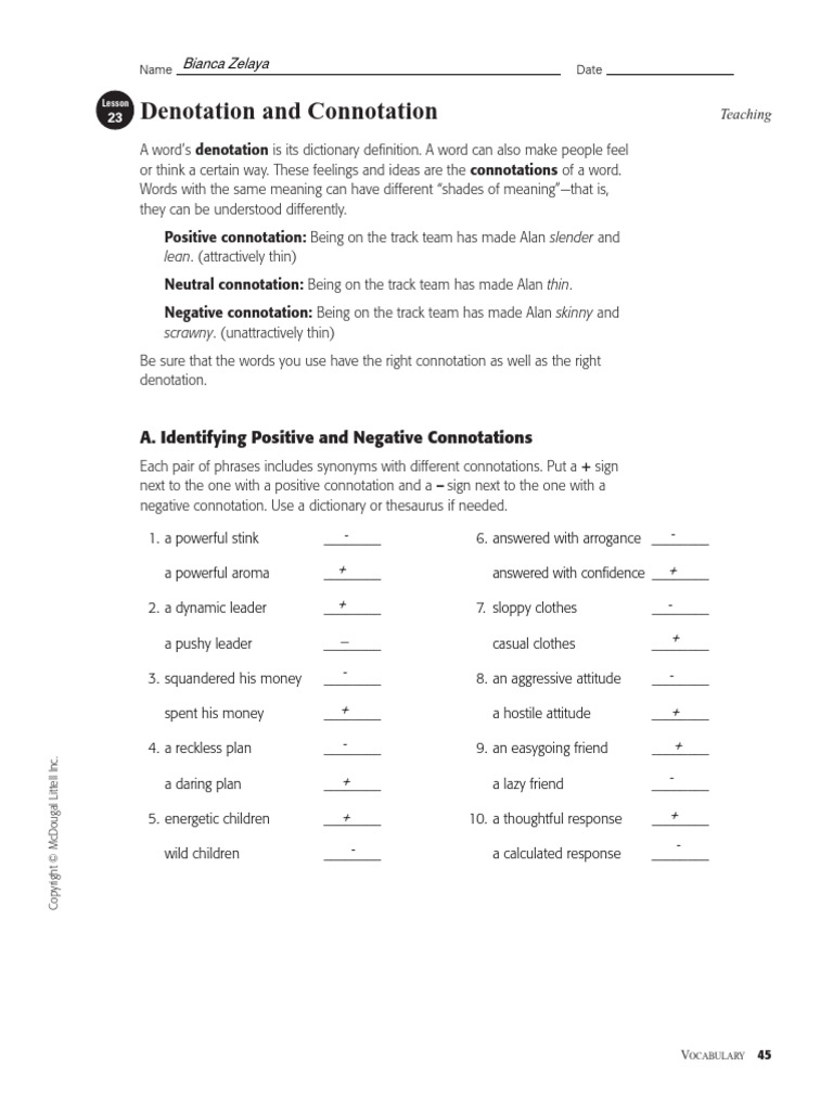 connotation_and_denotation_activity (1) | PDF | Connotation | Lexical Semantics