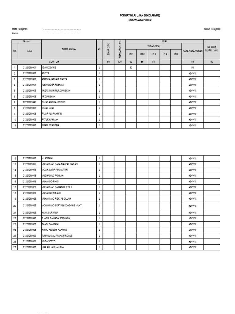 FORMAT NILAI US 2024 | PDF