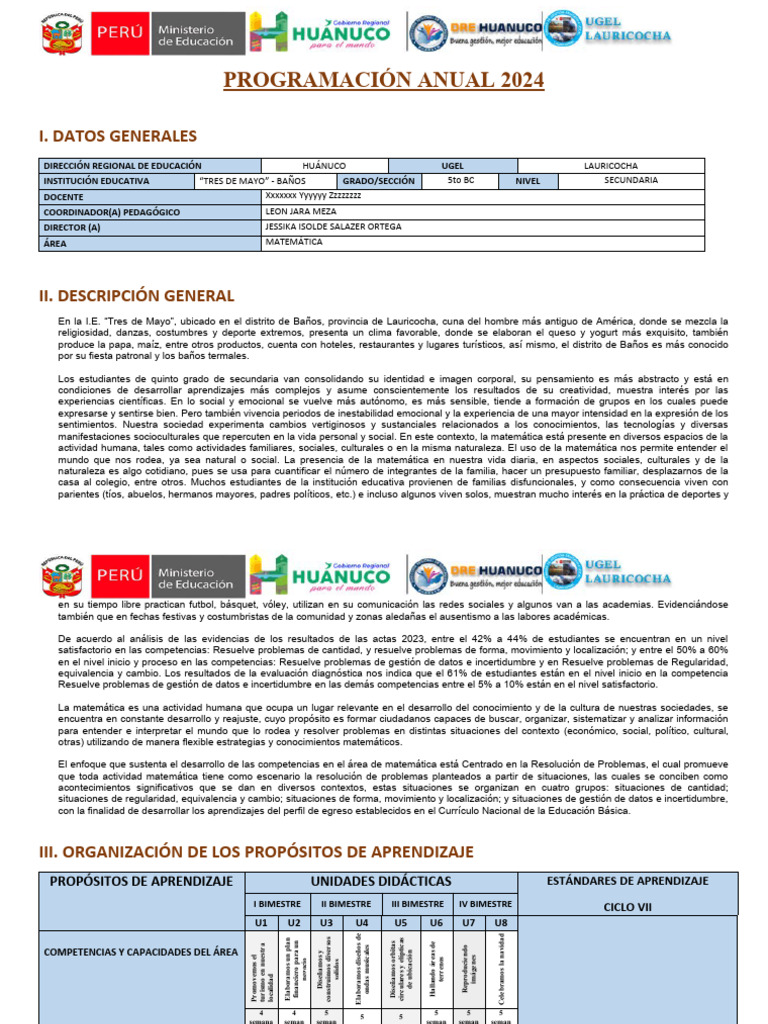Programaciòn Anual - 5to 2024 | PDF | Ecuaciones | Números