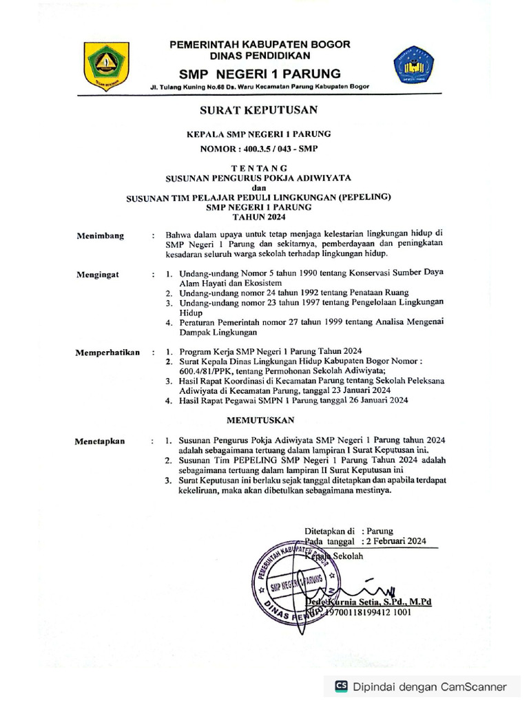 SK Pokja Adiwiyata 2024 | PDF