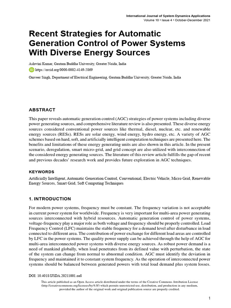Recent Strategies For Automatic Generation Control Pdf Electrical Grid Control Theory