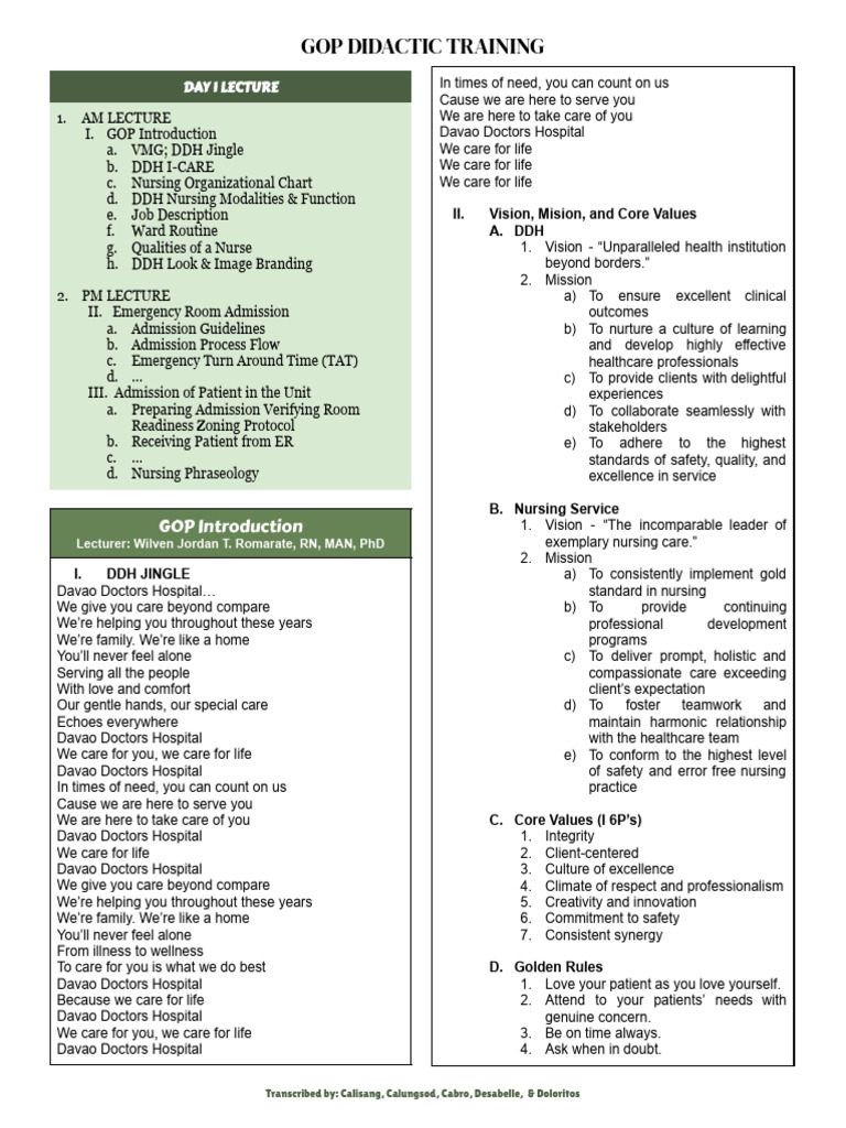 Gop Didactic Training | PDF | Nursing | Intensive Care Unit