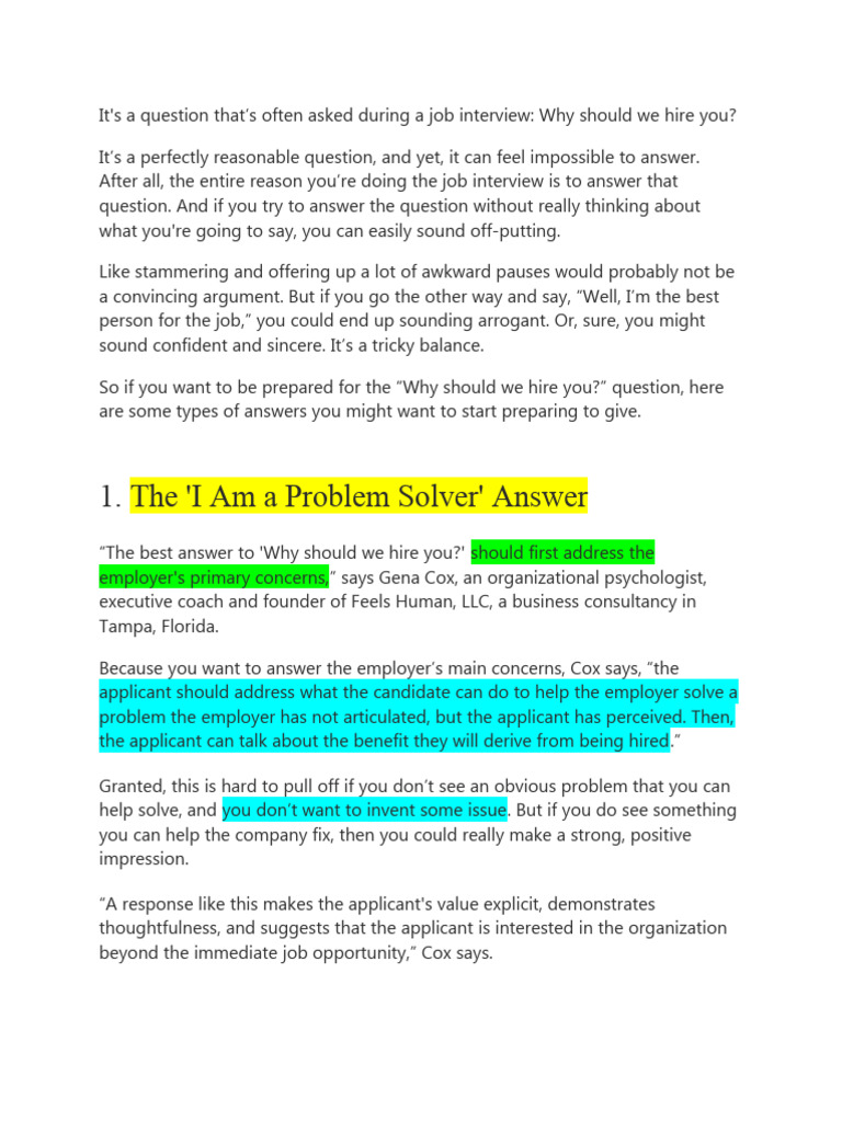 How To Answer Why Should You Be Hired | PDF | Job Interview | Social ...