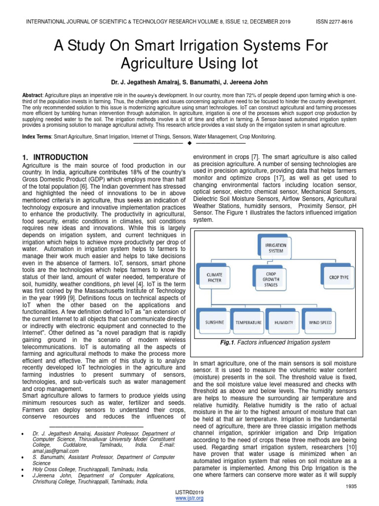 A Study On Smart Irrigation Systems For Agriculture Using Iot | PDF ...