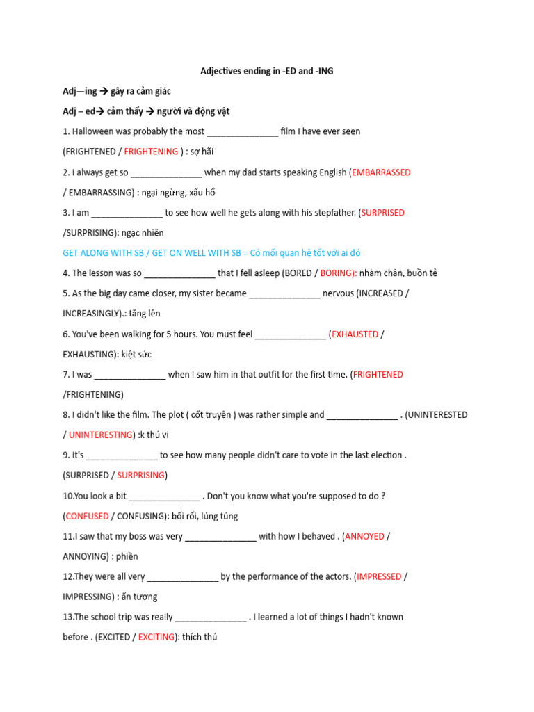 Adjectives Ending in Ed Vs Ing | PDF