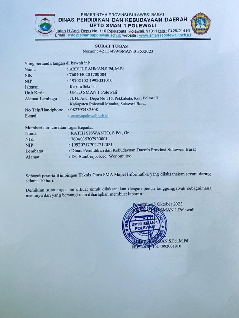 Surat Tugas Bimtek TIK | PDF