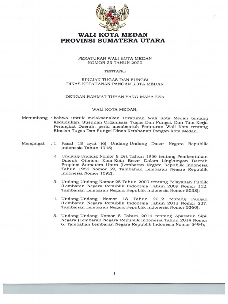 Perwal Kota Medan No 23 THN 2020 | PDF